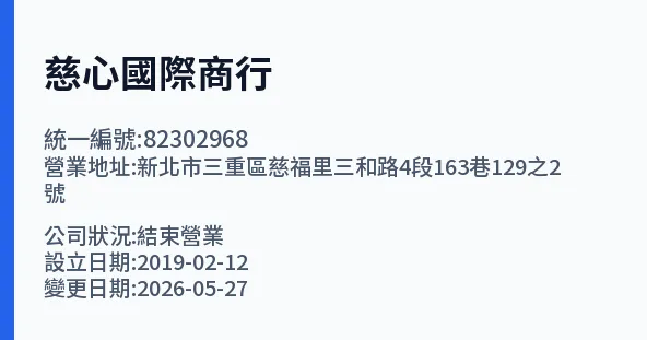 慈心國際商行的照片-統編 82302968(新北市) 公司登記資料與營業項目詳細圖表