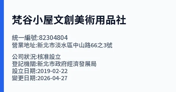 梵谷小屋文創美術用品社的照片-統編 82304804(新北市) 公司登記資料與營業項目詳細圖表