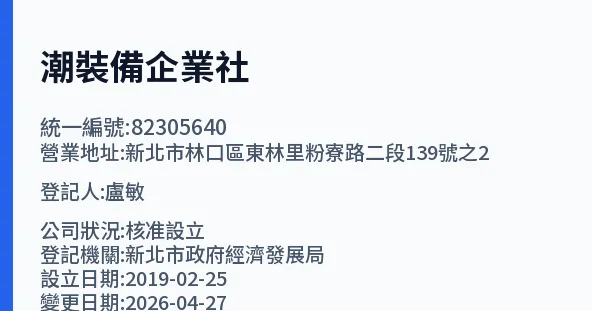 潮裝備企業社的照片-統編 82305640(新北市) 公司登記資料與營業項目詳細圖表