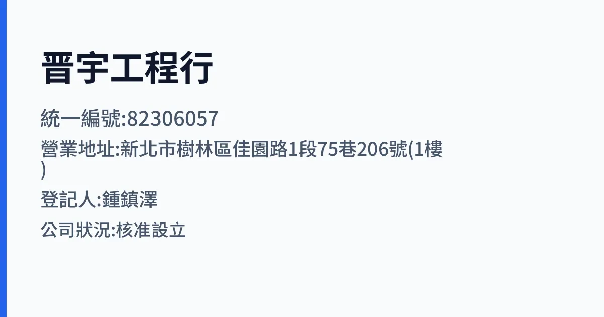 晋宇工程行 - 統編 82306057(新北市) 公司登記資料與營業項目詳細圖表