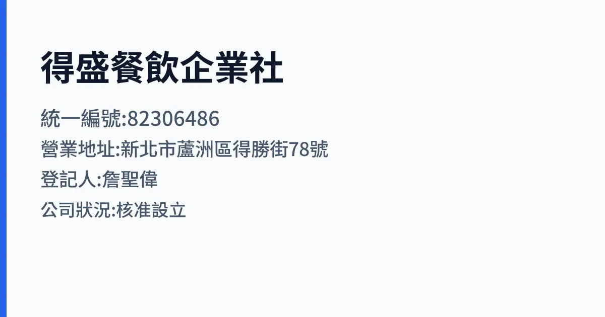 得盛餐飲企業社 - 統編 82306486（新北市） 公司登記資料與營業項目詳細圖表