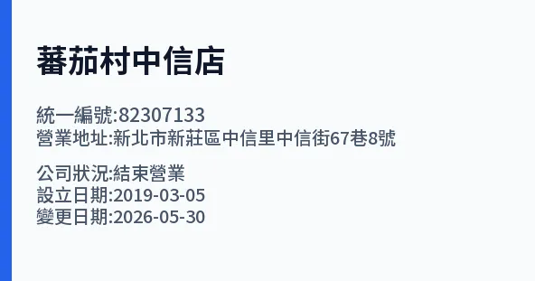 蕃茄村中信店的照片-統編 82307133(新北市) 公司登記資料與營業項目詳細圖表