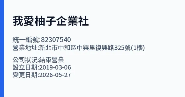 我愛柚子企業社的照片-統編 82307540(新北市) 公司登記資料與營業項目詳細圖表