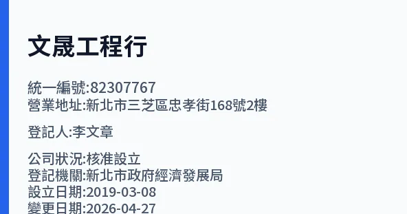 文晟工程行的照片-統編 82307767(新北市) 公司登記資料與營業項目詳細圖表