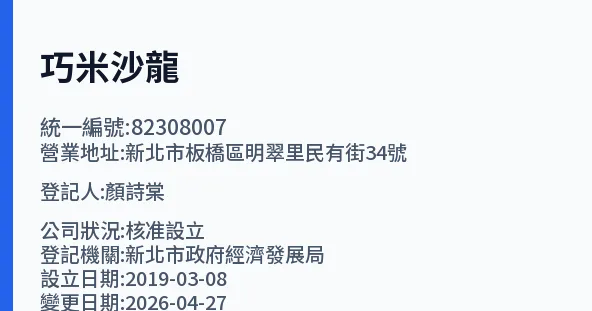 巧米沙龍的照片-統編 82308007(新北市) 公司登記資料與營業項目詳細圖表