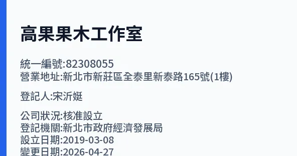 高果果木工作室的照片-統編 82308055(新北市) 公司登記資料與營業項目詳細圖表