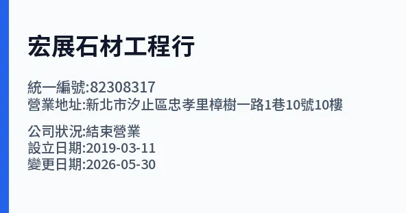 宏展石材工程行的照片-統編 82308317(新北市) 公司登記資料與營業項目詳細圖表
