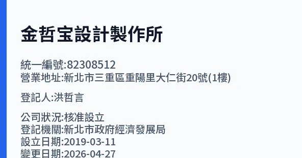 金哲宝設計製作所的照片-統編 82308512(新北市) 公司登記資料與營業項目詳細圖表
