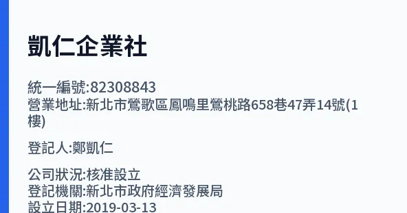 凱仁企業社的照片-統編 82308843(新北市) 公司登記資料與營業項目詳細圖表