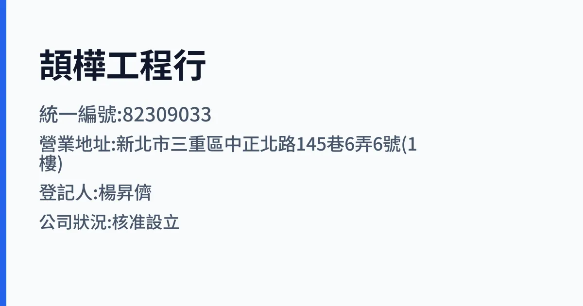 頡樺工程行 - 統編 82309033(新北市) 公司登記資料與營業項目詳細圖表