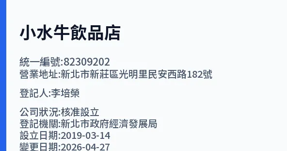 小水牛飲品店的照片-統編 82309202(新北市) 公司登記資料與營業項目詳細圖表