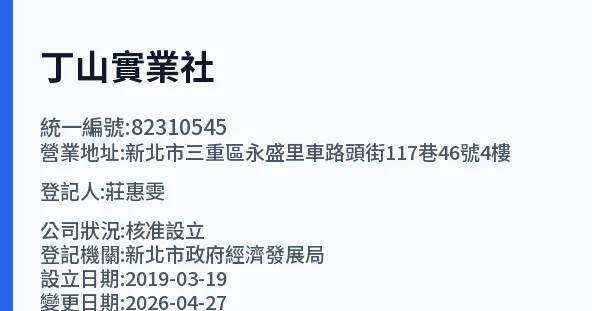 丁山實業社的照片-統編 82310545(新北市) 公司登記資料與營業項目詳細圖表