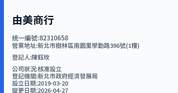 由美商行的照片-統編 82310658(新北市) 公司登記資料與營業項目詳細圖表
