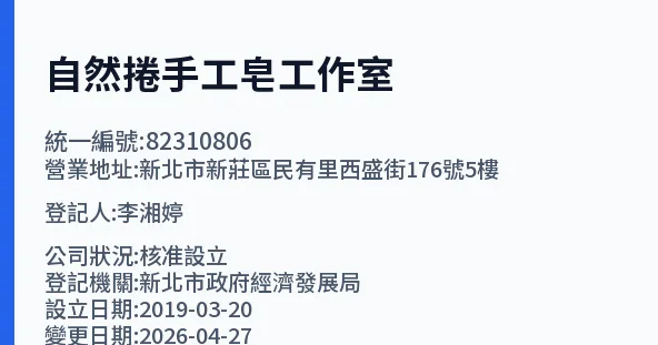 自然捲手工皂工作室的照片-統編 82310806(新北市) 公司登記資料與營業項目詳細圖表