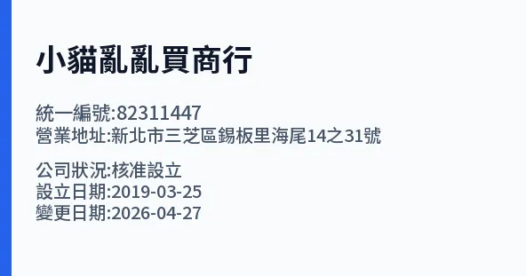 小貓亂亂買商行的照片-統編 82311447(新北市) 公司登記資料與營業項目詳細圖表