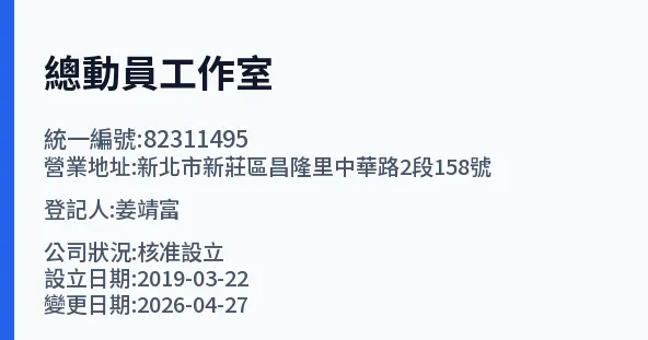 總動員工作室的照片-統編 82311495(新北市) 公司登記資料與營業項目詳細圖表
