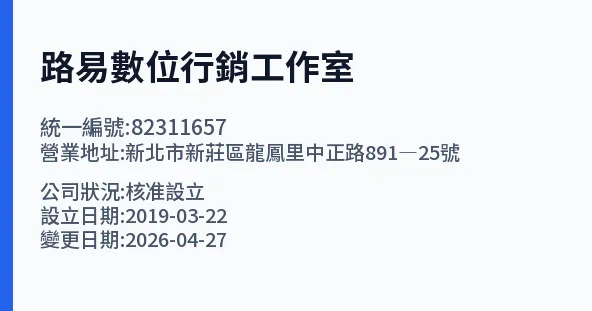 路易數位行銷工作室的照片-統編 82311657(新北市) 公司登記資料與營業項目詳細圖表