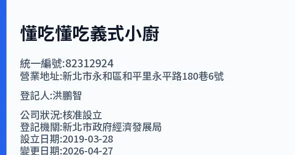 懂吃懂吃義式小廚的照片-統編 82312924(新北市) 公司登記資料與營業項目詳細圖表