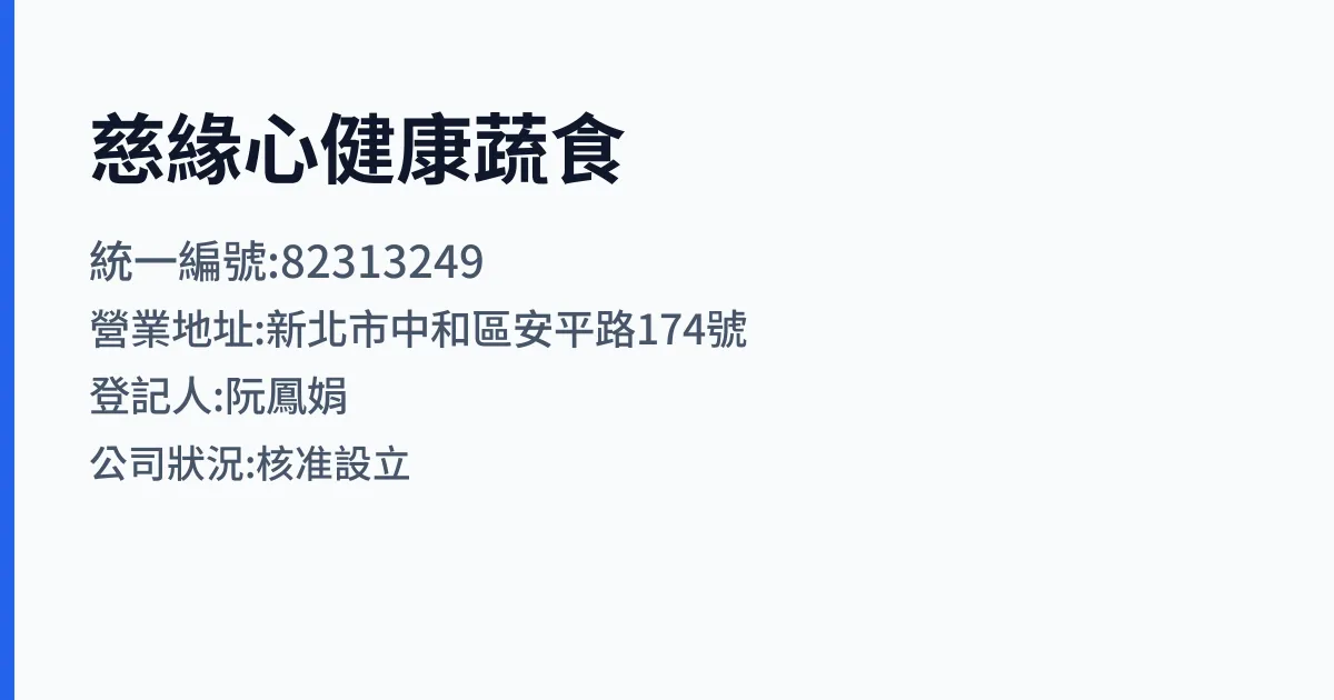 慈緣心健康蔬食 - 統編 82313249(新北市) 公司登記資料與營業項目詳細圖表