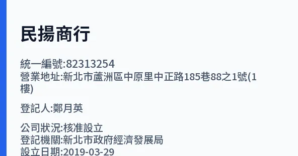 民揚商行的照片-統編 82313254(新北市) 公司登記資料與營業項目詳細圖表