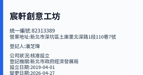 宸軒創意工坊的照片-統編 82313389(新北市) 公司登記資料與營業項目詳細圖表