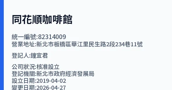 同花順咖啡館的照片-統編 82314009(新北市) 公司登記資料與營業項目詳細圖表