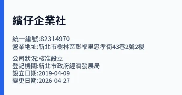 繽仔企業社的照片-統編 82314970(新北市) 公司登記資料與營業項目詳細圖表