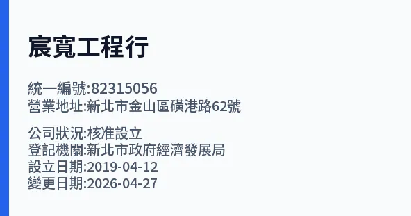 宸寬工程行的照片-統編 82315056(新北市) 公司登記資料與營業項目詳細圖表