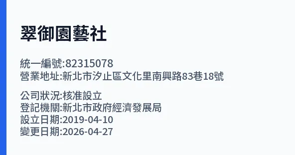 翠御園藝社的照片-統編 82315078(新北市) 公司登記資料與營業項目詳細圖表