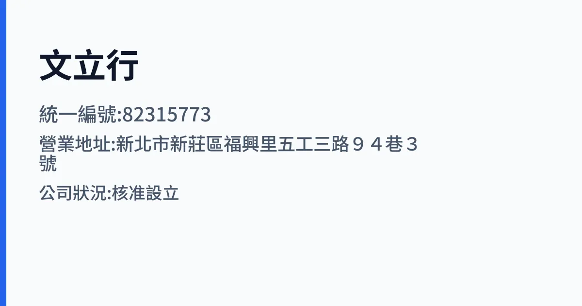 文立行 - 統編 82315773(新北市) 公司登記資料與營業項目詳細圖表