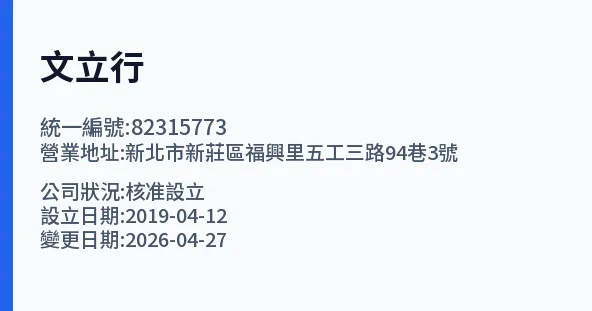 文立行的照片-統編 82315773(新北市) 公司登記資料與營業項目詳細圖表