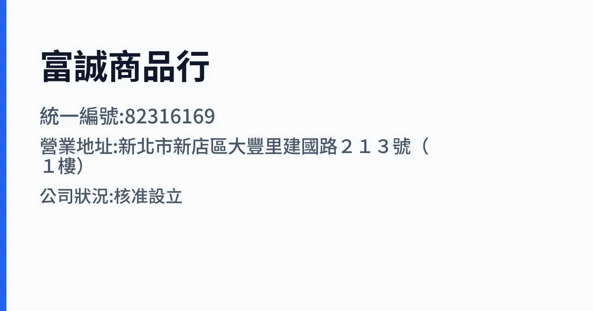 富誠商品行 - 統編 82316169(新北市) 公司登記資料與營業項目詳細圖表