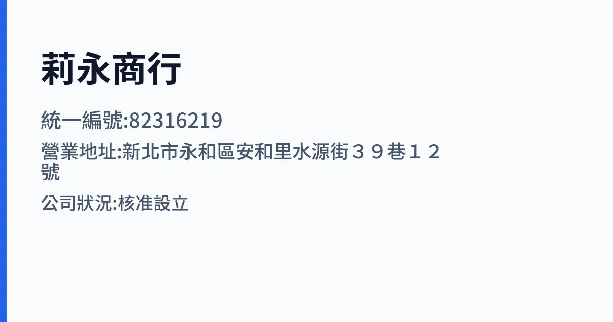 莉永商行 - 統編 82316219(新北市) 公司登記資料與營業項目詳細圖表