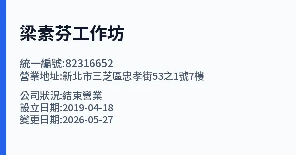 梁素芬工作坊的照片-統編 82316652(新北市) 公司登記資料與營業項目詳細圖表