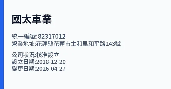 國太車業的照片-統編 82317012(花蓮縣) 公司登記資料與營業項目詳細圖表