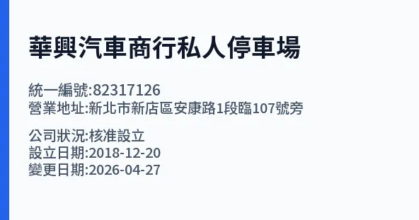 華興汽車商行私人停車場的照片-統編 82317126(新北市) 公司登記資料與營業項目詳細圖表