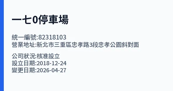 一七0停車場的照片-統編 82318103(新北市) 公司登記資料與營業項目詳細圖表