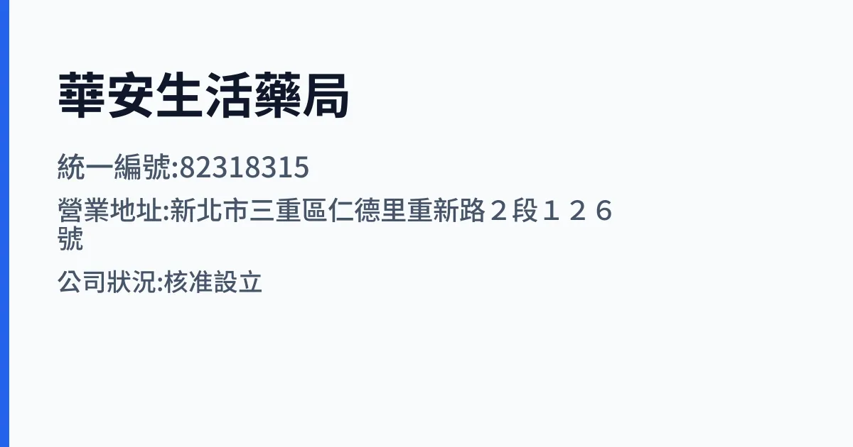 華安生活藥局 - 統編 82318315(新北市) 公司登記資料與營業項目詳細圖表
