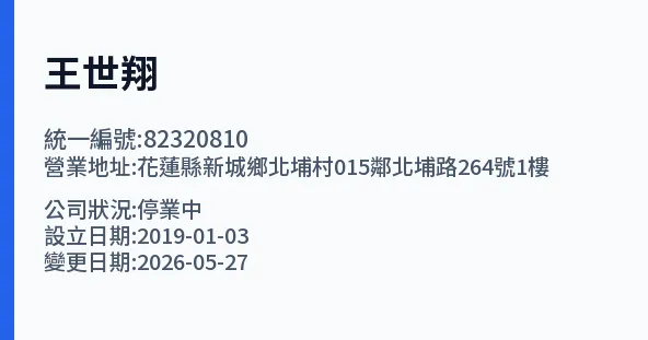 王世翔的照片-統編 82320810(花蓮縣) 公司登記資料與營業項目詳細圖表
