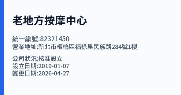 老地方按摩中心的照片-統編 82321450(新北市) 公司登記資料與營業項目詳細圖表