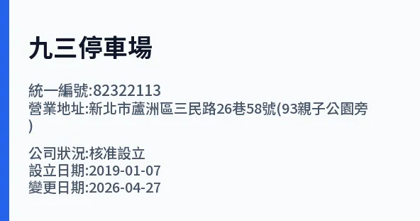 九三停車場的照片-統編 82322113(新北市) 公司登記資料與營業項目詳細圖表