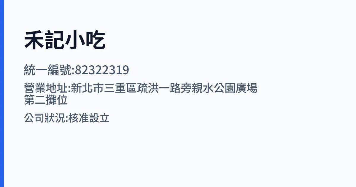 禾記小吃 - 統編 82322319(新北市) 公司登記資料與營業項目詳細圖表