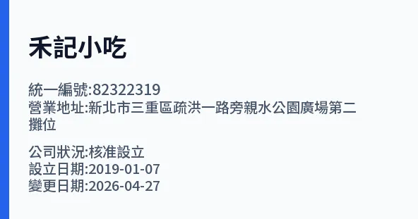 禾記小吃的照片-統編 82322319(新北市) 公司登記資料與營業項目詳細圖表
