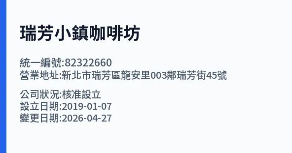 瑞芳小鎮咖啡坊的照片-統編 82322660(新北市) 公司登記資料與營業項目詳細圖表
