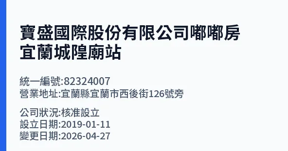 寶盛國際股份有限公司嘟嘟房宜蘭城隍廟站的照片-統編 82324007(宜蘭縣) 公司登記資料與營業項目詳細圖表