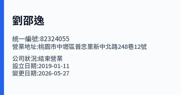 劉邵逸的照片-統編 82324055(桃園市) 公司登記資料與營業項目詳細圖表