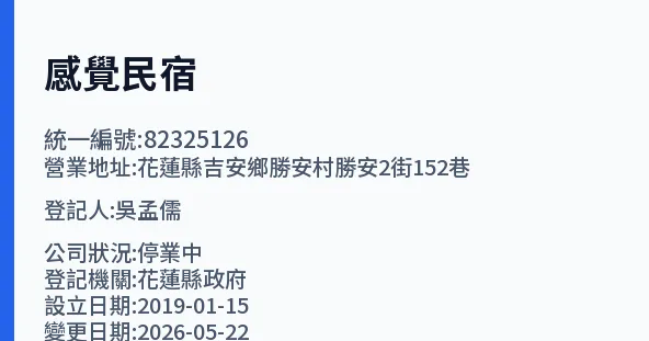 感覺民宿的照片-統編 82325126(花蓮縣) 公司登記資料與營業項目詳細圖表
