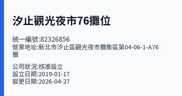 汐止觀光夜市76攤位的照片-統編 82326856(新北市) 公司登記資料與營業項目詳細圖表