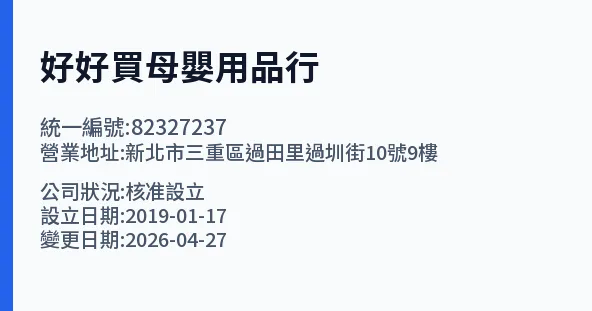 好好買母嬰用品行的照片-統編 82327237(新北市) 公司登記資料與營業項目詳細圖表