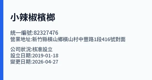 小辣椒檳榔的照片-統編 82327476(新竹縣) 公司登記資料與營業項目詳細圖表